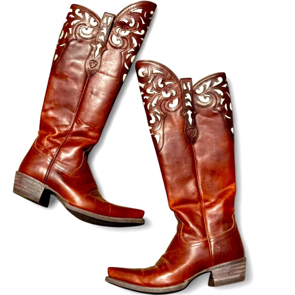 Ariat | Shoes | Womens Ariat Leather Boots 75 B Brown White Euc Western ...